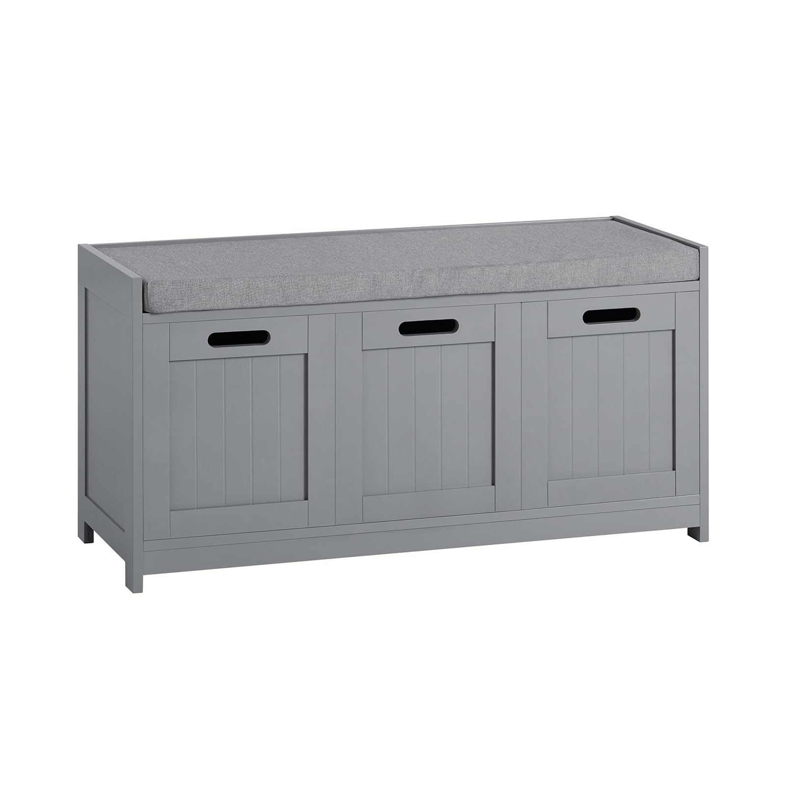 Haotian Grey Storage Bench with 2 Doors and Removable Seat Cushion ...