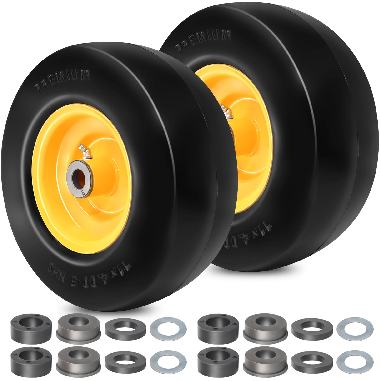 SIMEIQI 2 Pack 11x4-5 Flat Free Tire and Wheel 3/4" & 5/8" Grease ...