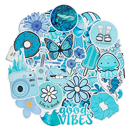 Blue VSCO Stickers for Water Bottles, 50 Pcs Hydro Flask Stickers Cute ...