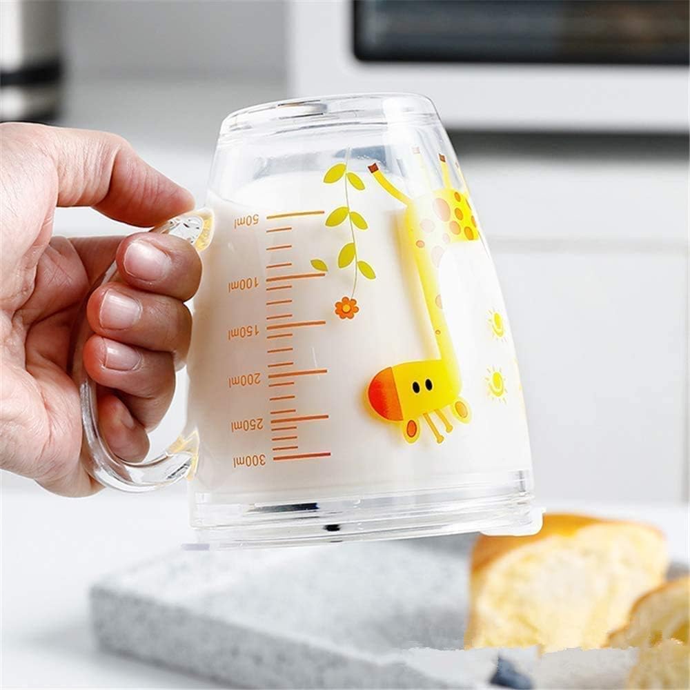 Glass Milk Cup with Measuring Kids Microwave Leak-proof Sippy Cup 300ml ...