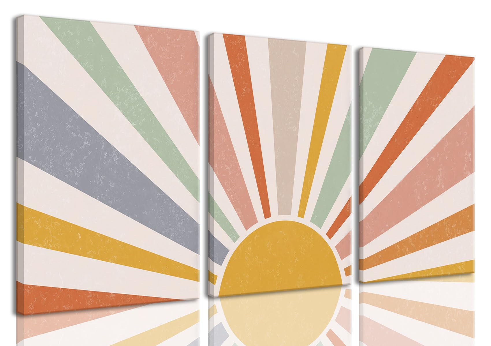 okudolit Boho Sun Canvas Wall Art prints Set of 3 Rainbow Sun Rising on ...