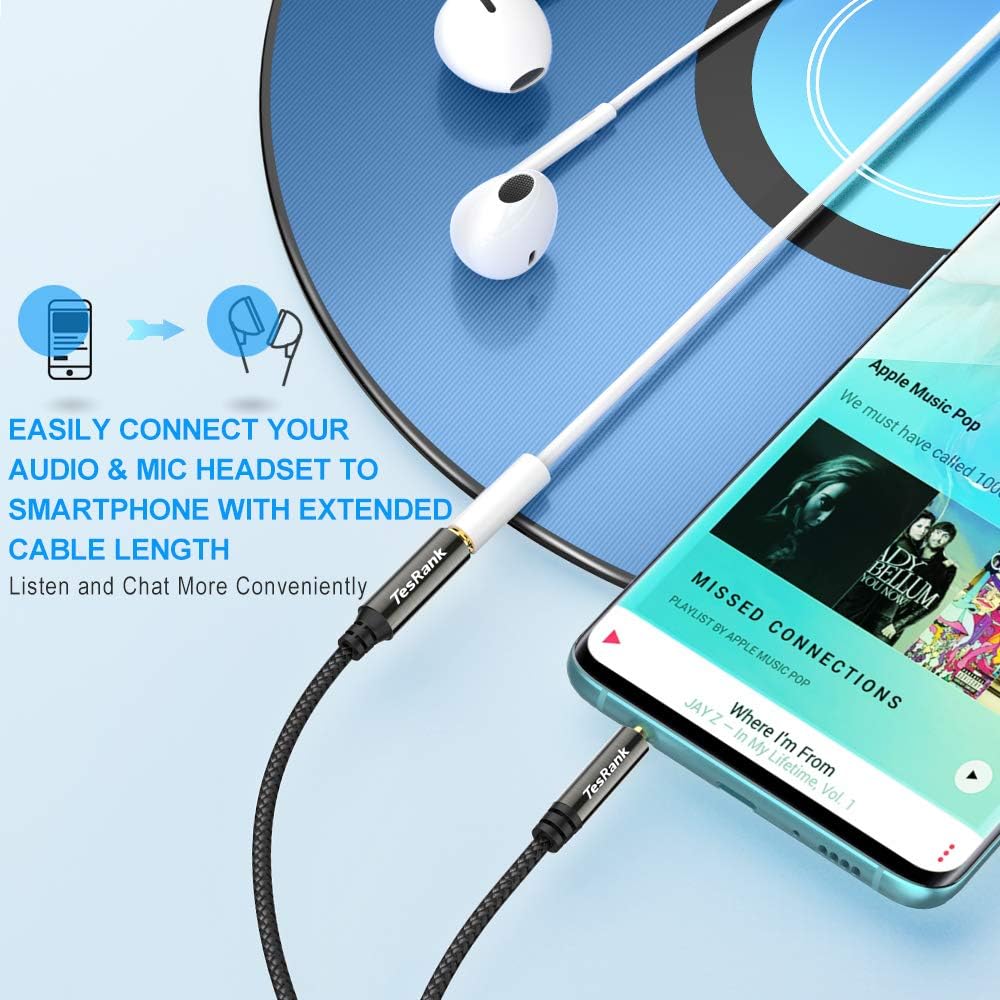 TesRank 3.5mm Audio Extension Cable 4-Pole Male to Female Nylon Aux ...