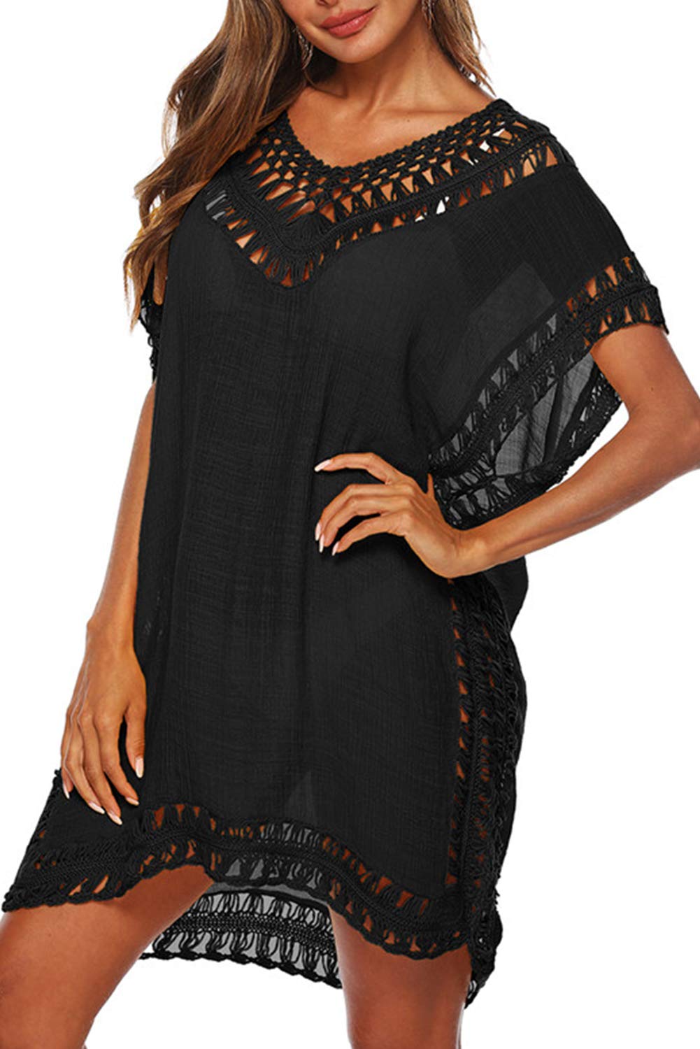 Adisputent Swimsuit Cover Ups for Women Plus Size Black Chiffon Beach ...