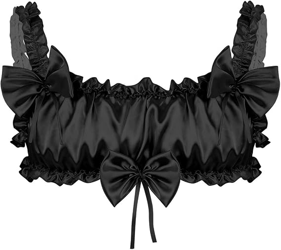 ACSUSS Sissy Men's Frilly Satin Training Bra Wire-Free Bralette Cross ...