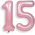 Amazon.com: SUWEN 40 Inch Pink Large 15 Number Balloons Big Foil Helium ...