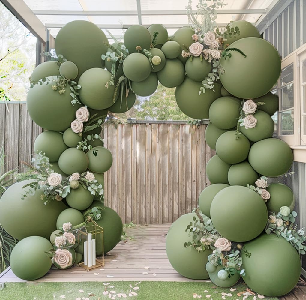 Double Stuffed Sage Green Balloons Retro Olive Green Balloon Garland Kit Different Sizes 18/12/5 ...