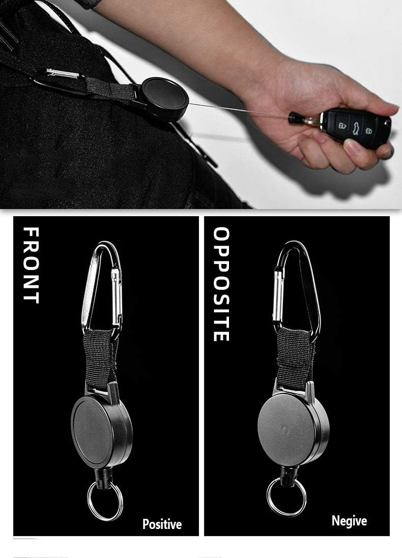 DXIA 3 Pieces Retractable Keyring, Heavy-Duty Key Chain Black ...