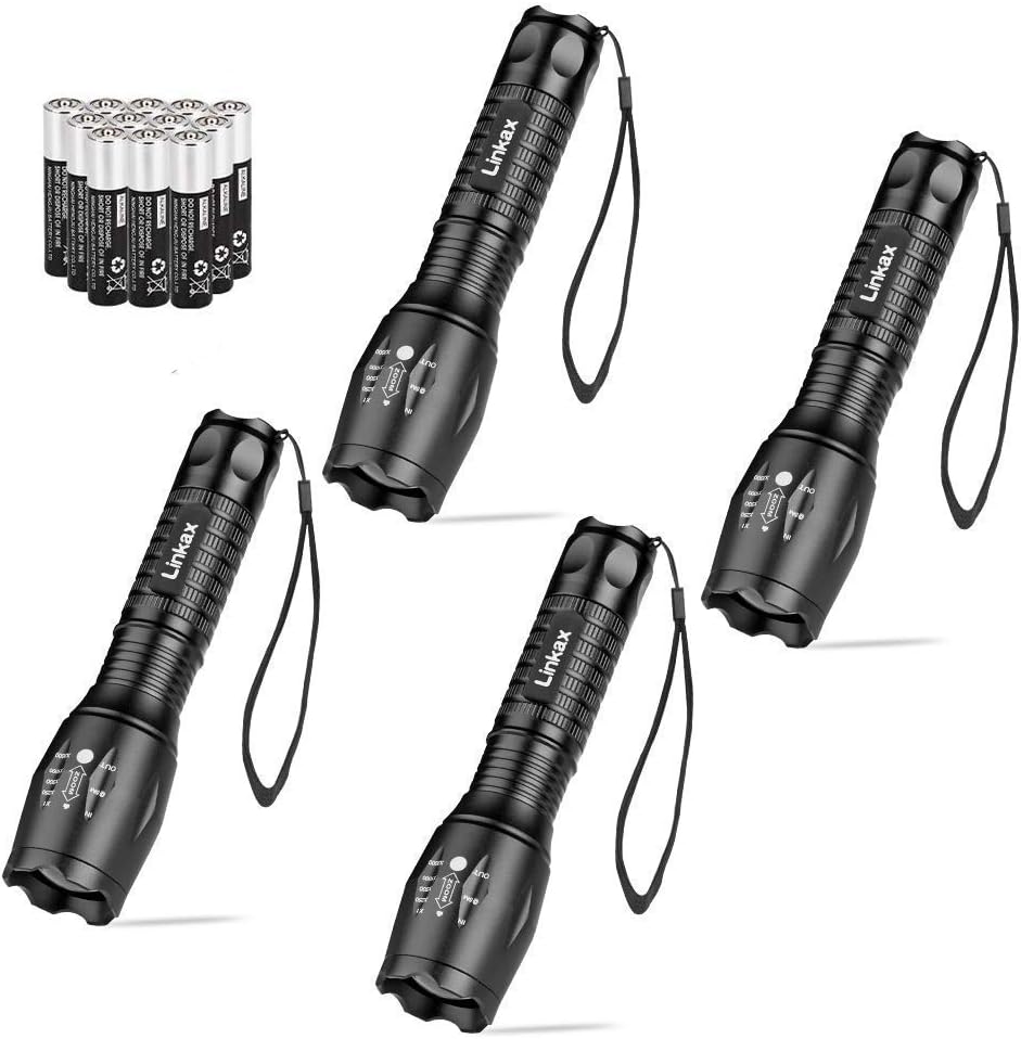 Linkax LED tactical torch, pack of 4, super bright 800 lumen torches ...