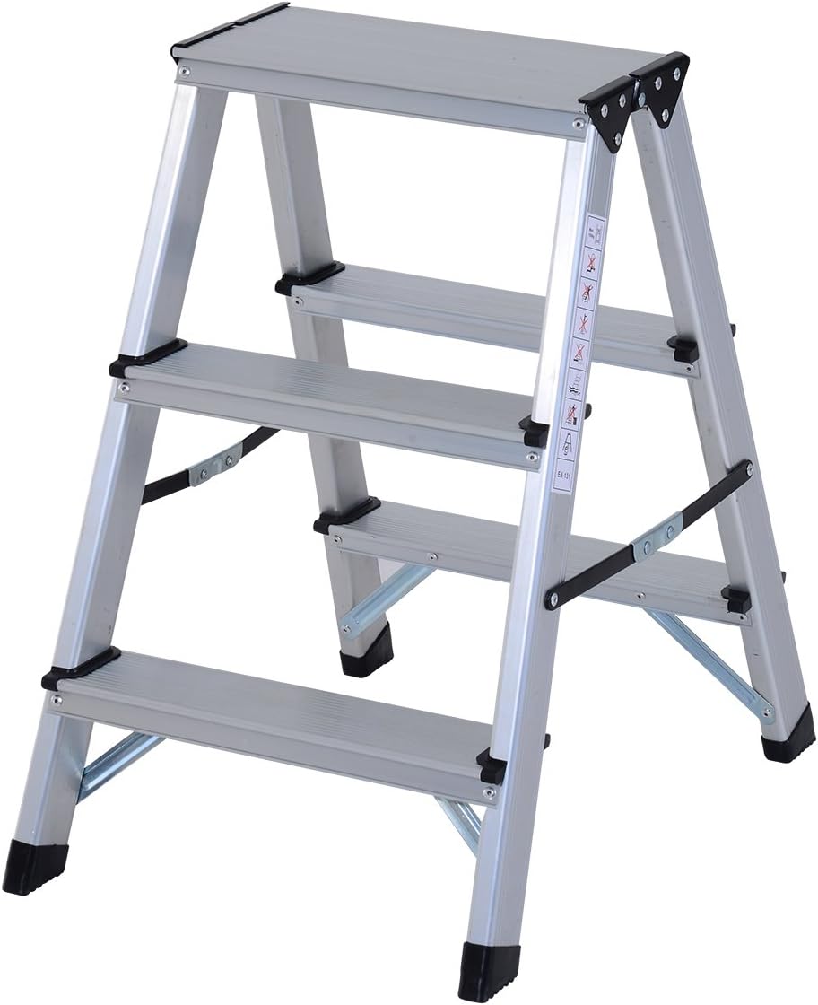 HOMCOM Aluminium Double Sided Step Ladder Folding A-Type Household ...