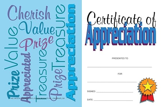 Amazon.com : Certificate of Appreciation Mini, 12 Packs of 25 (300 ...