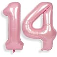 Amazon.com: SUWEN 40 Inch Pink Large 14 Number Balloons Big Foil Helium ...
