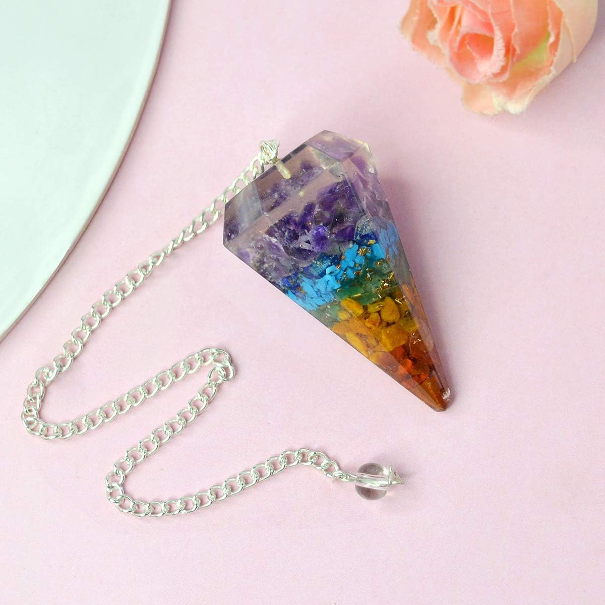 Crystu Natural 7 Chakra Dowser Pendulum Orgone Crystal Stone Dowser ...