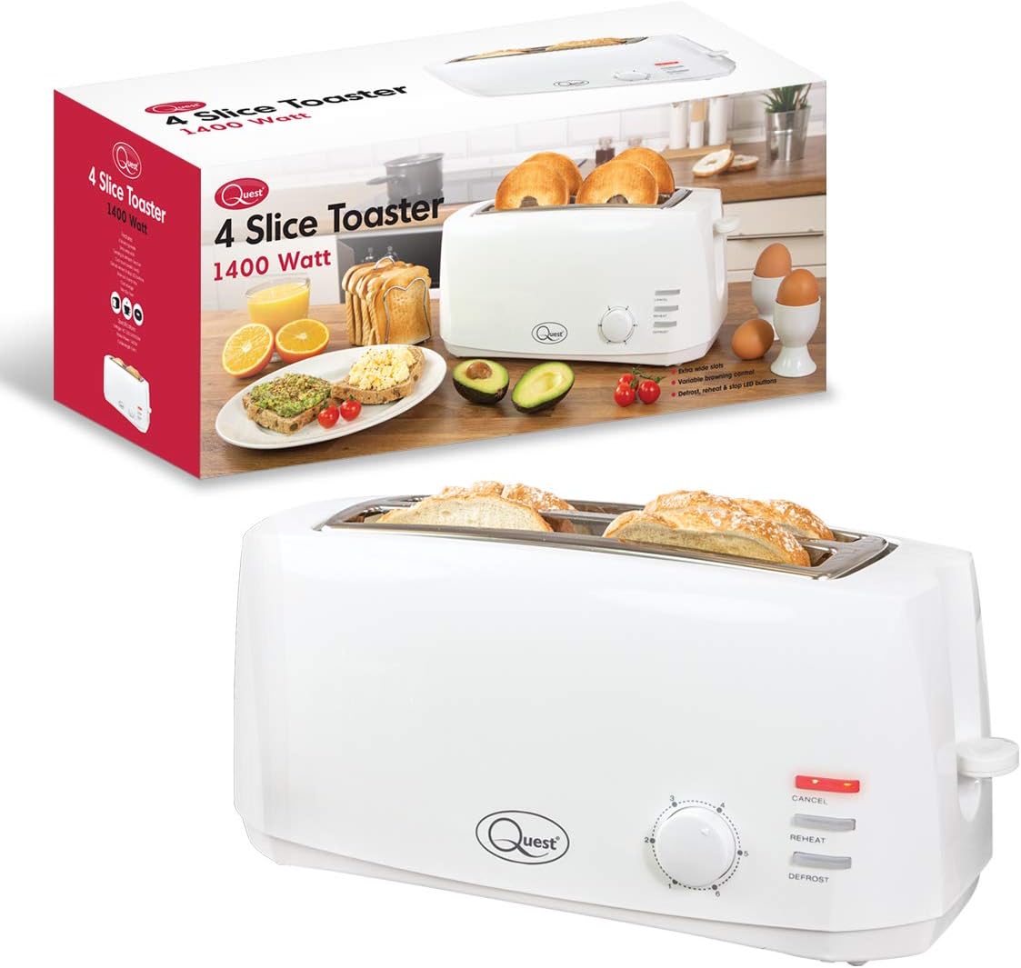 Quest 35049 4-Slice Toaster Extra Wide Slots Cool Touch, 1400W, White ...