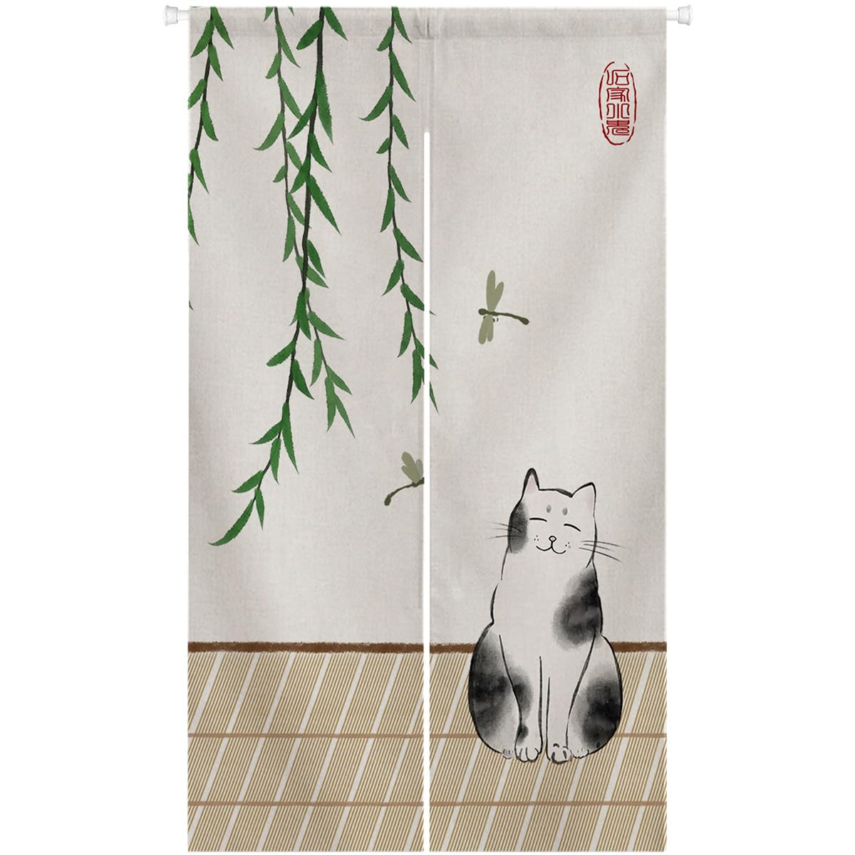 Ofat Home Japanese Wild Man Cat Hand-Painted Noren Doorway Curtain ...