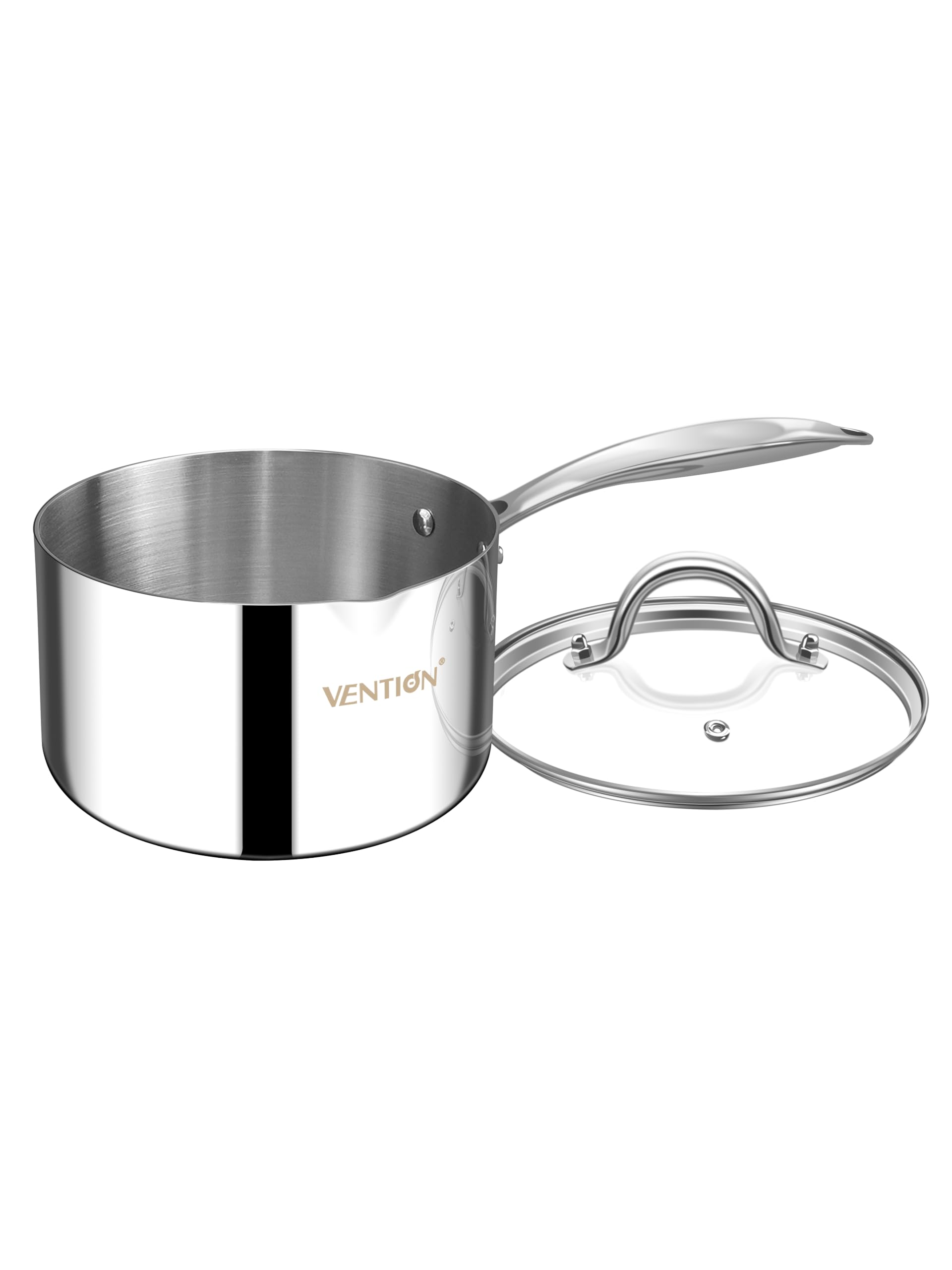 VENTION Tri-Ply Stainless Steel 1 Quart Saucepan with Lid, Bright Small ...