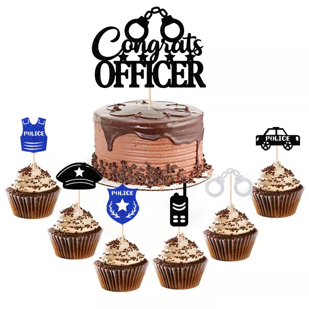 Blue Glitter Congrats Officer Cake Topper-Police College School ...