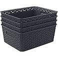 Amazon.com - Readsky Plastic Woven Storage Basket with Handle, Gray, 4 ...