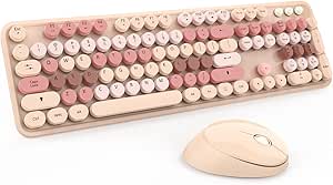 Amazon.com: Brown Wireless Keyboard and Mouse Combo,Colorful Retro ...