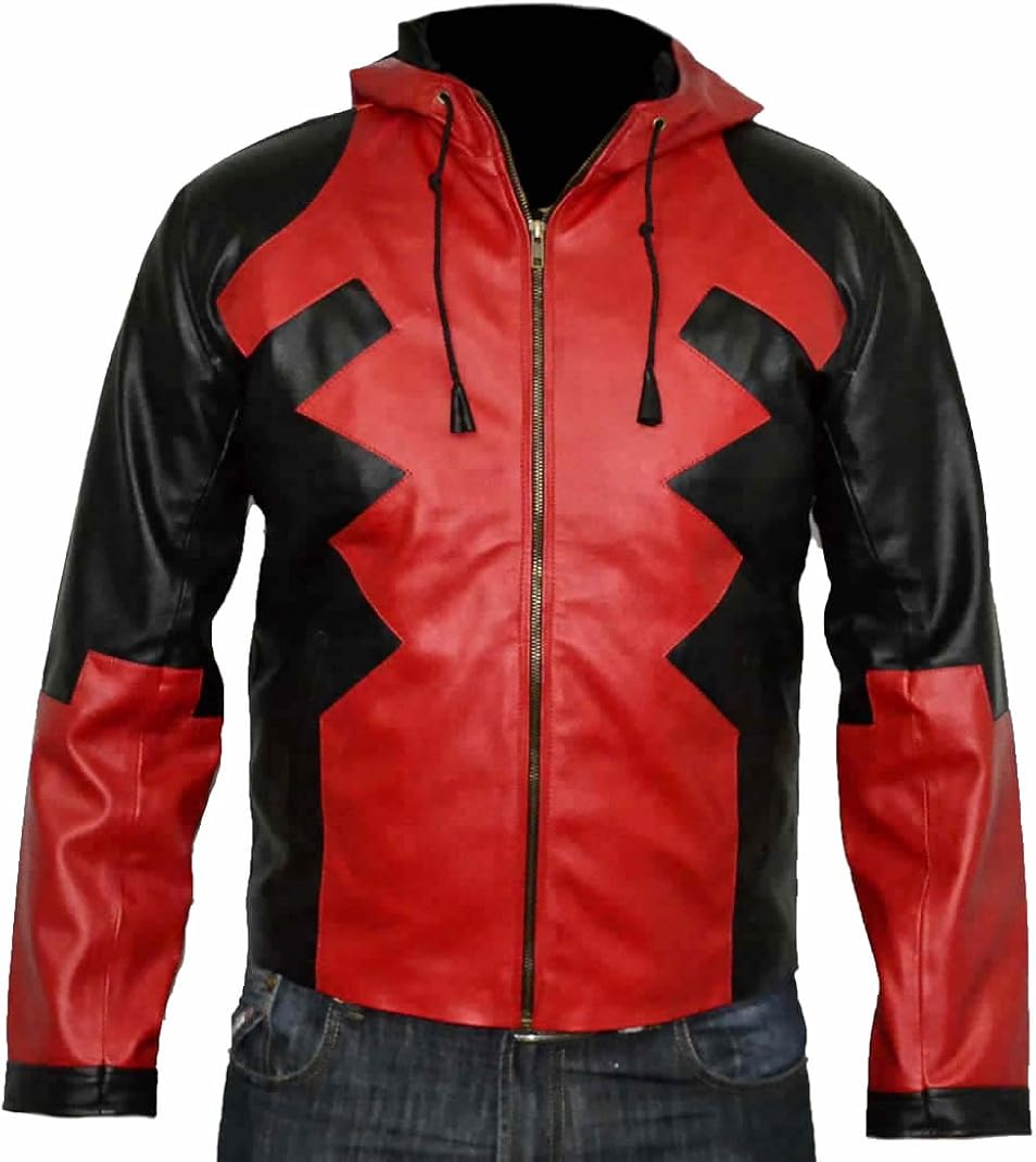 Men's Big Fashion Deadpool Hoodie Leather Jacket 4X-Large Faux Red at ...