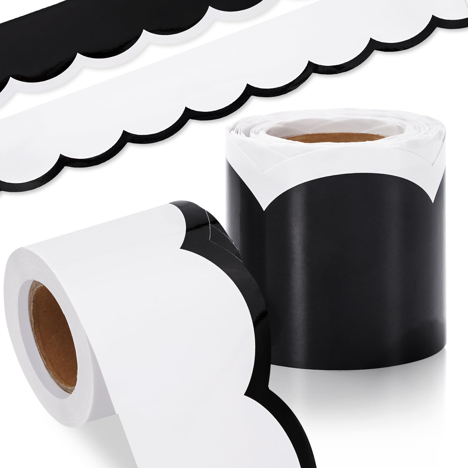 Whaline 65.6Ft Bulletin Board Borders 2 Rolls Black White Scalloped ...