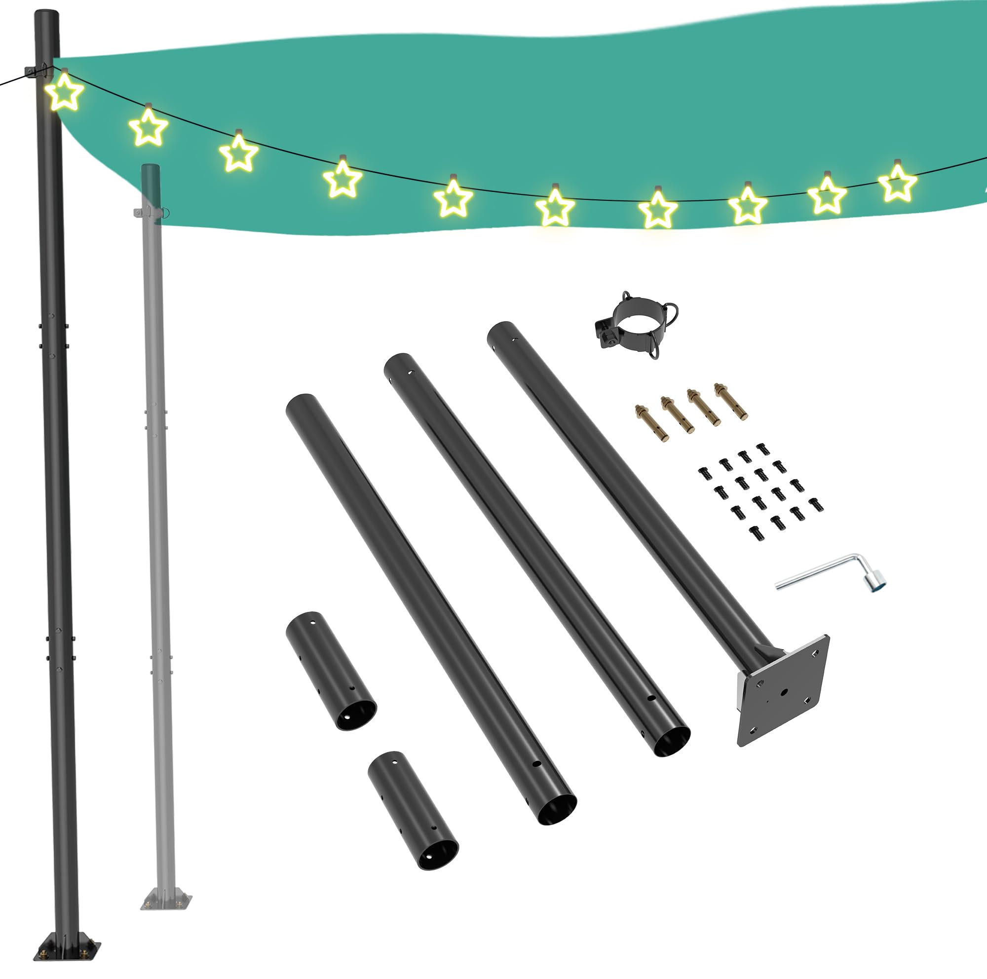 HAYOHRT 1 Pack 10Ft Shade Sail Pole Outdoor Sun Shade Pole with D-clamp ...