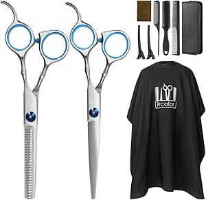 Amazon.com: Frcolor Hair Cutting Scissors Hairdressing Thinning Shears Kit with Barber Cape Hair ...