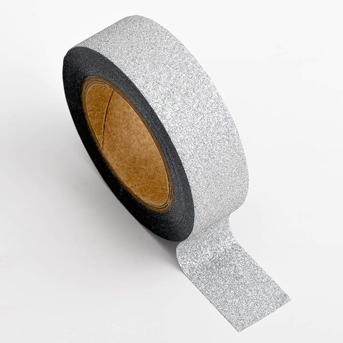 Silver - Glitter Washi Adhesive Tape 15mm x 10 Metre Rolls: Amazon.co ...