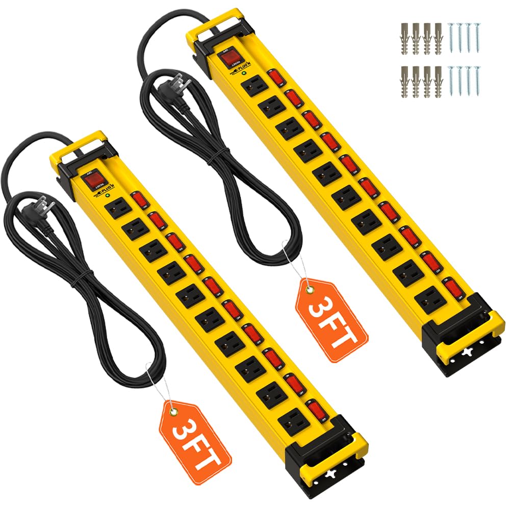 Plug'n 10 Outlet 3300J Surge Protector Power Strip with Individual ...