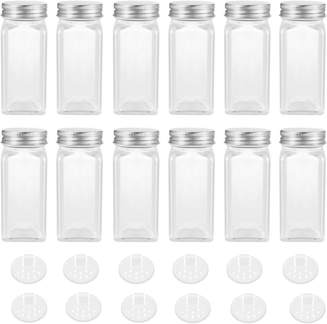 BESTONZON 12Pcs Glass Spice Jars with Shaker Lids – 4oz Square Empty ...