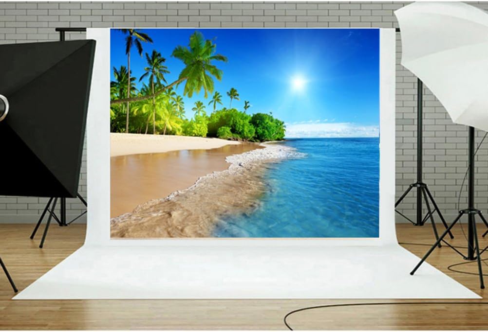 LEDMOMO Beach Photo Studio Background Cloth 3D Seaside Tree Photography ...