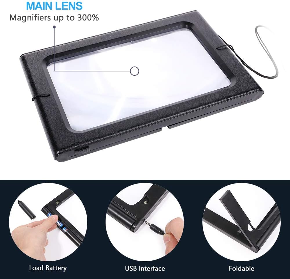 3X Large Magnifying Glass Rectangular Full-Page Hands-Free Magnifier ...