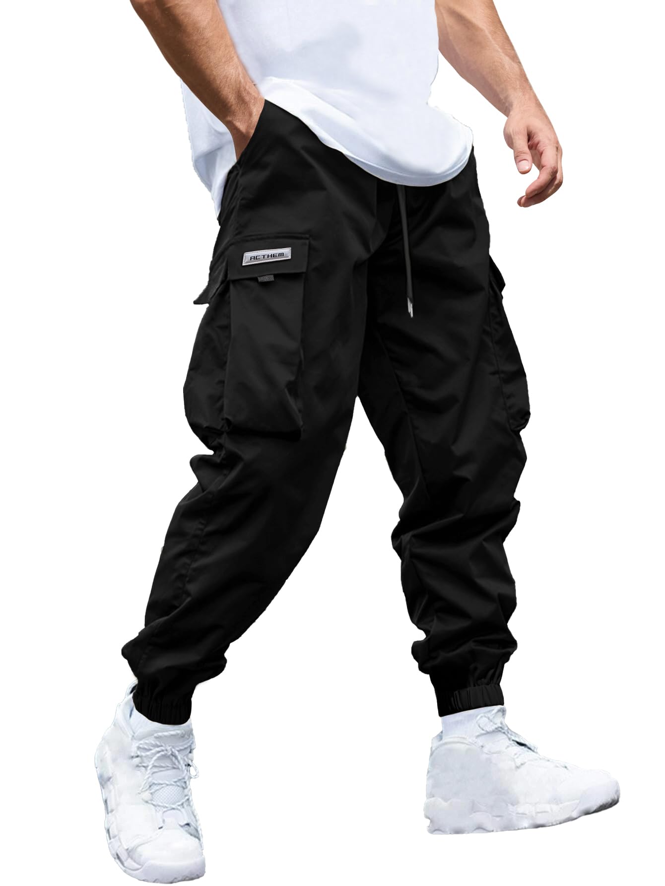 JEMLDL Joggers for Men Elastic Waist Drawstring with Flap Pockets Mens ...