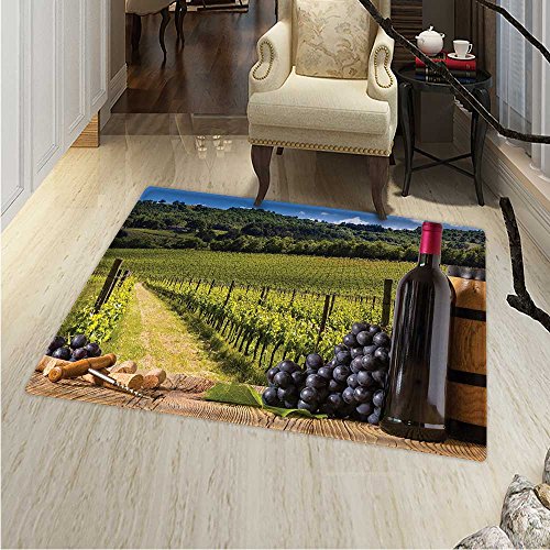 Winery Anti-Skid Area Rug Red Wine Bottles Grapes on Timber Board ...