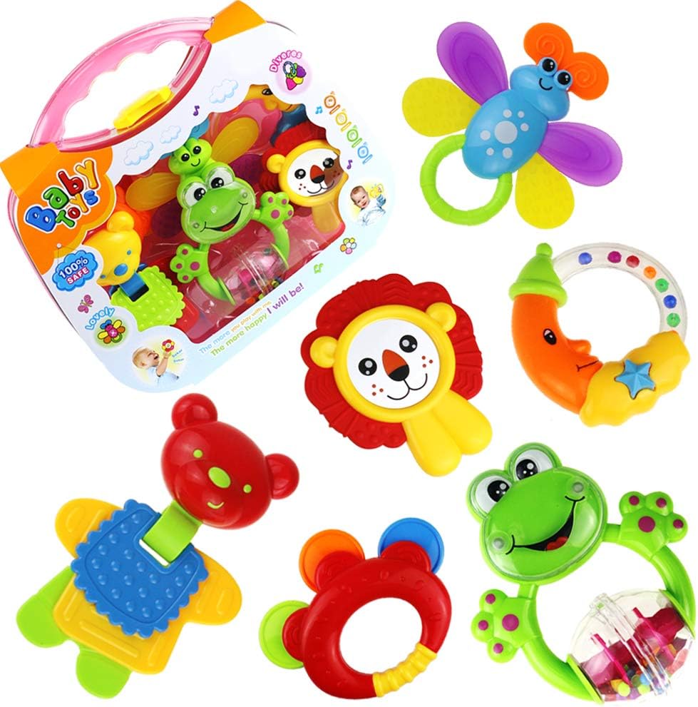 HERSITY Baby Rassel und Beißring Set mit Koffer Greifspielzeug ...