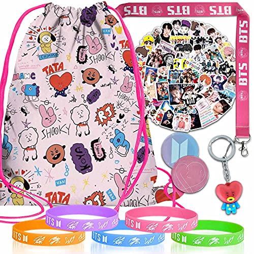 BTS Gift Set for Army,Drawstring Backpack,Stickers,Necklace,Wristband ...