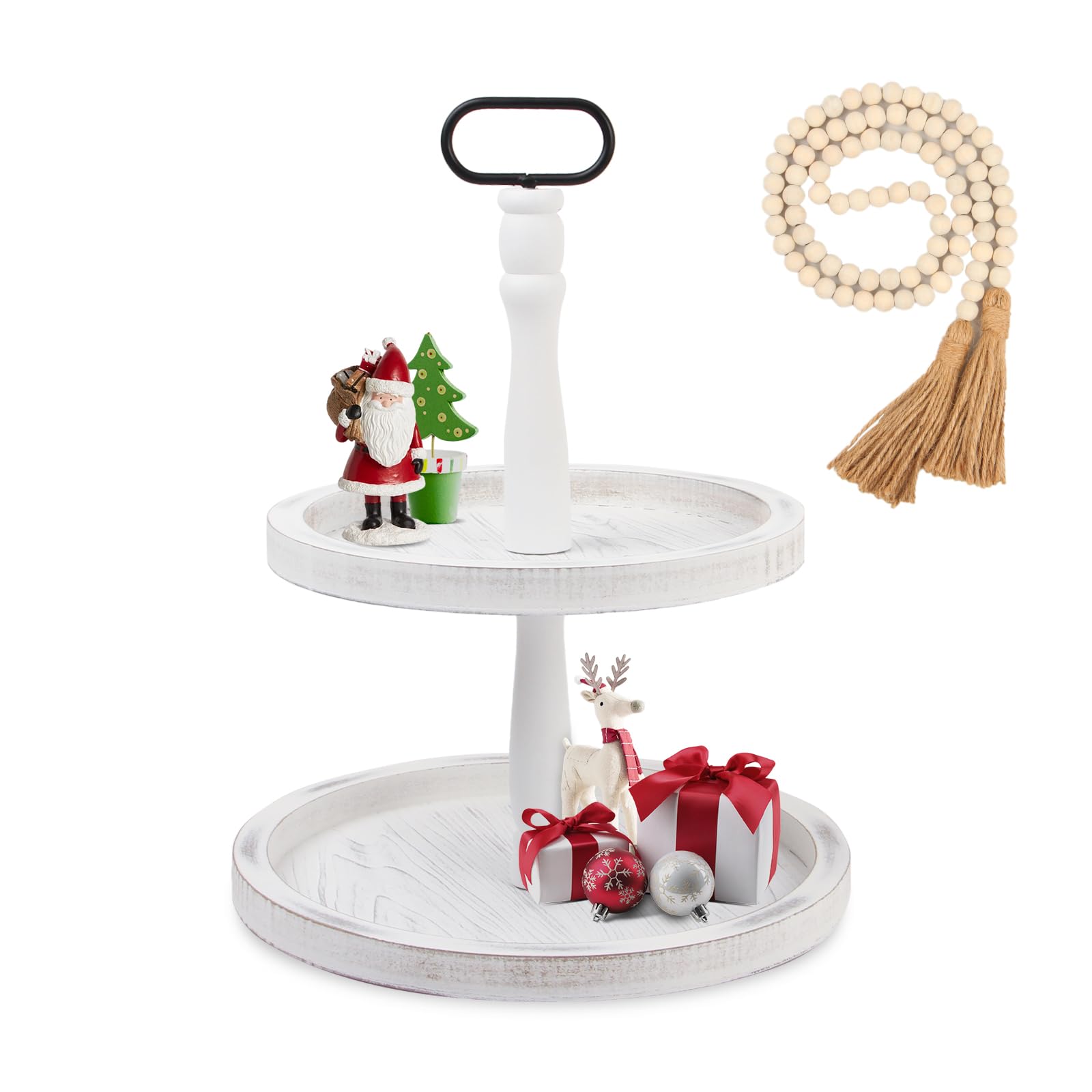 Rustic Tiered Serving Tray, Farmhouse Rustic Decorative Wooden Two ...