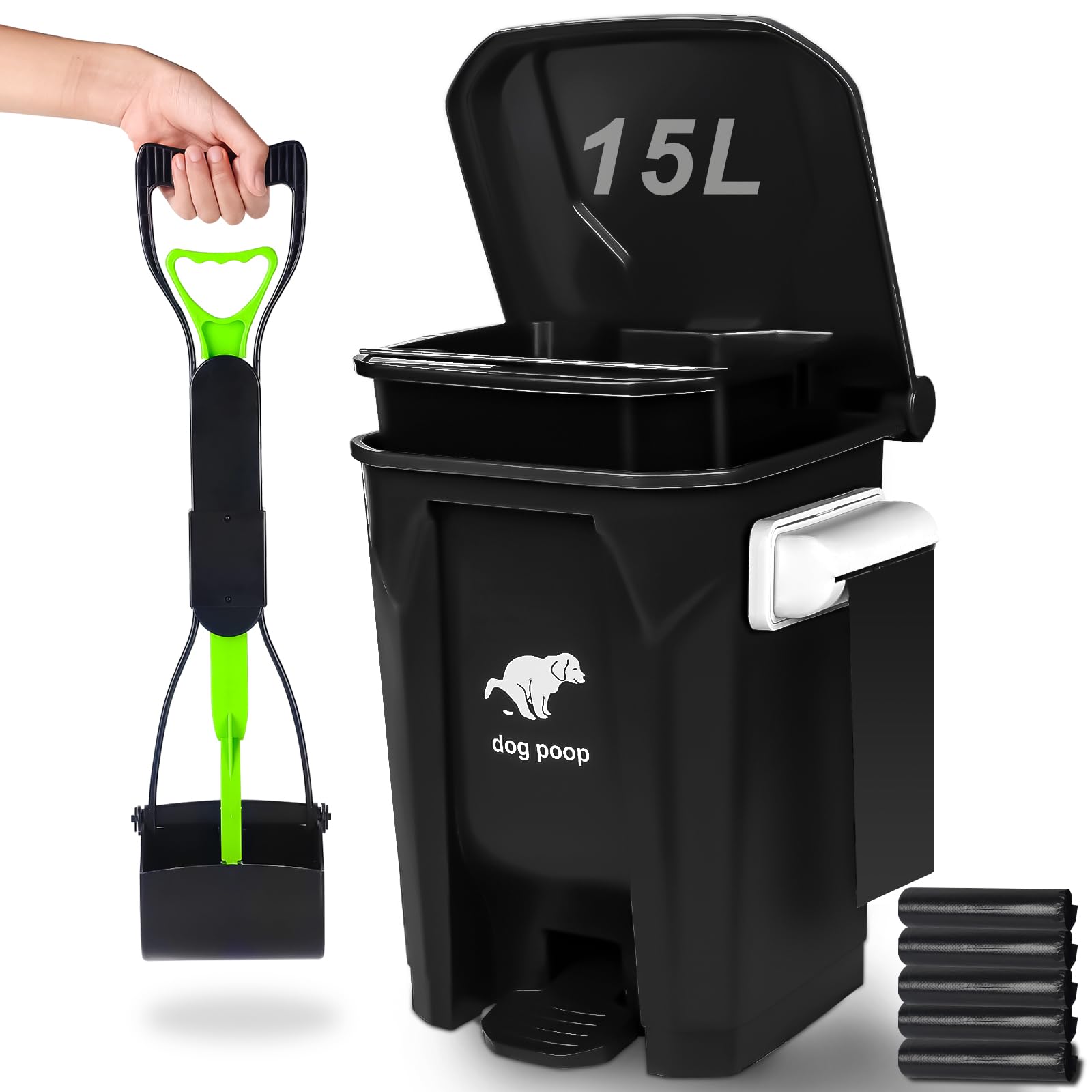 Uppcasir Dog Poop Trash Can Outside with Foldable Pooper Scooper, Dog ...