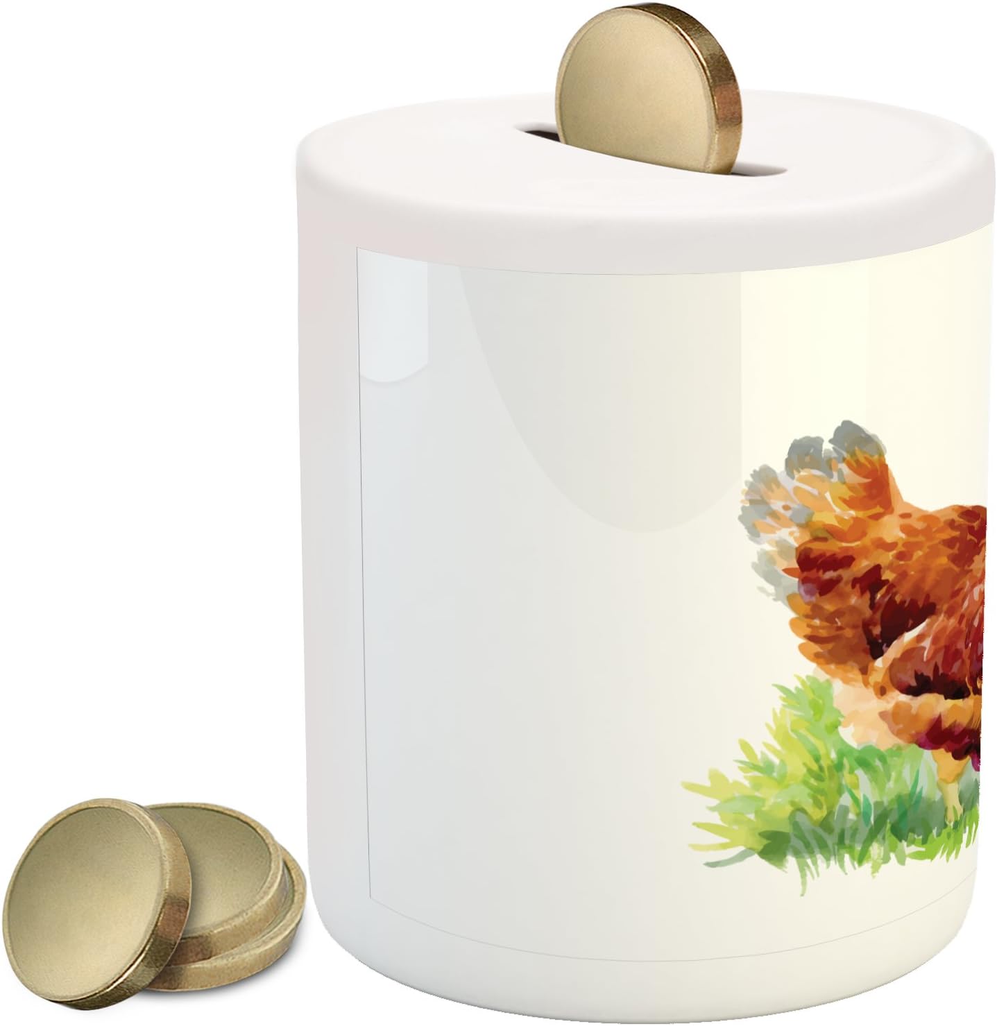 Amazon.com: Lunarable Chicken Piggy Bank, Aquerelle Hen and Her Chicks ...