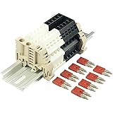 Dinkle Assembly DK2.5N-WE 10 Gang Box Connector DIN Rail Terminal Blocks, 12-22 AWG, 20 Amp, 600 ...