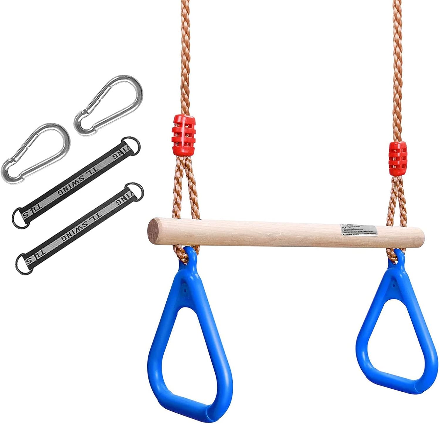 Children’s Wooden Trapeze Swing with Plastic Gymnastics Rings Outdoor ...