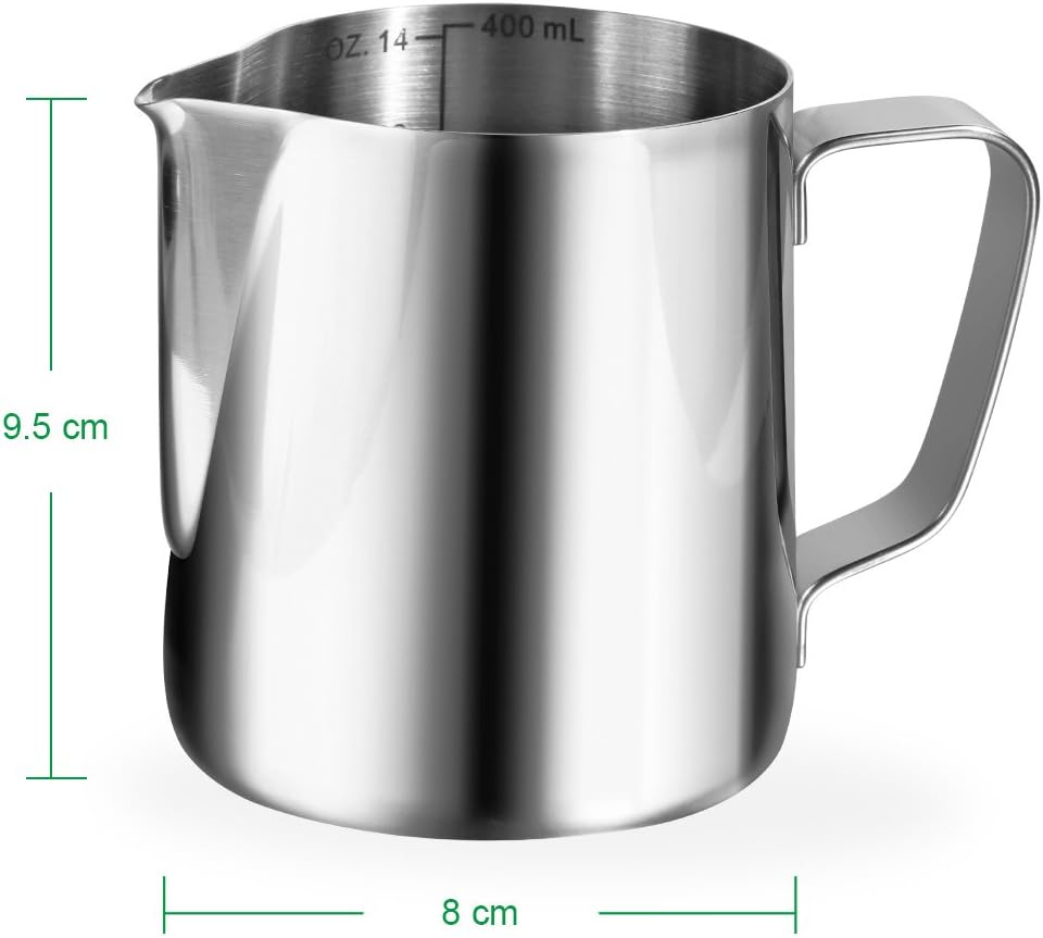 Anpro Milk Pitcher 400ml / 14 fl, Kitchen Stainless Steel Milk Jug For ...