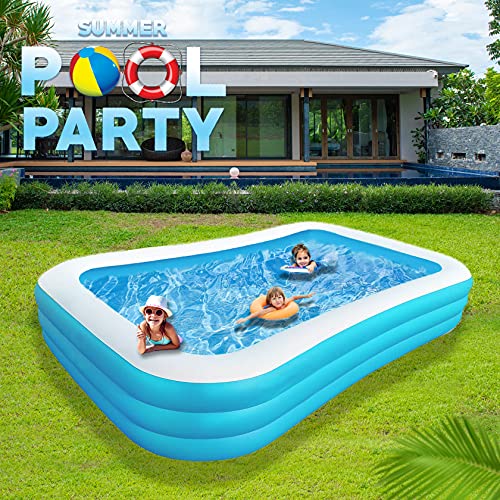 Inflatable 10 Foot Family Pool, Blow Up Full-Sized Rectangular Swimming ...