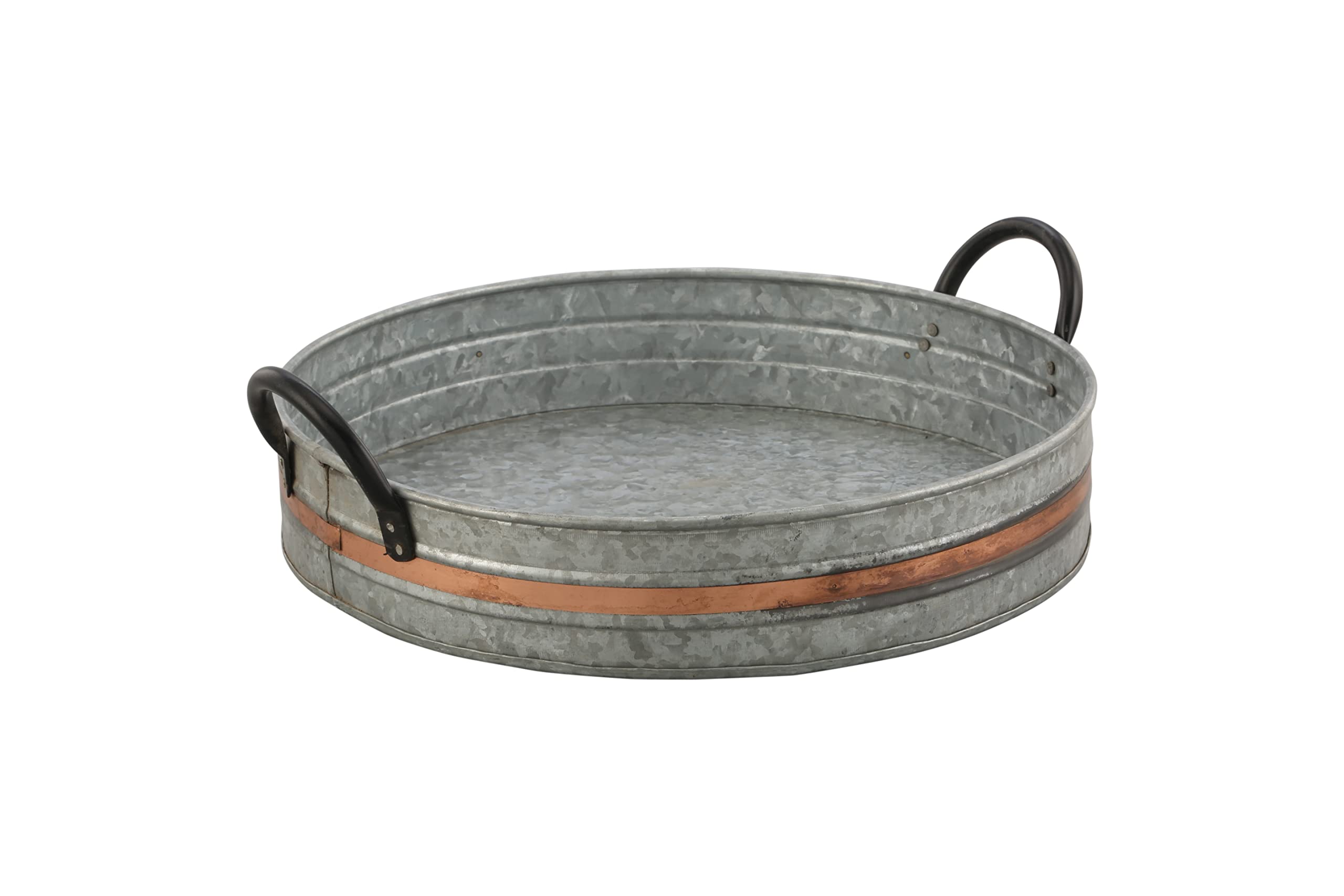 Galvanized Metal Serving Trays with Copper Strip and Iron Black Handles ...