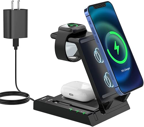 Wireless Charger 6 in 1, 15W Fast Charging Station, 2 Type-C/USB/Output ...
