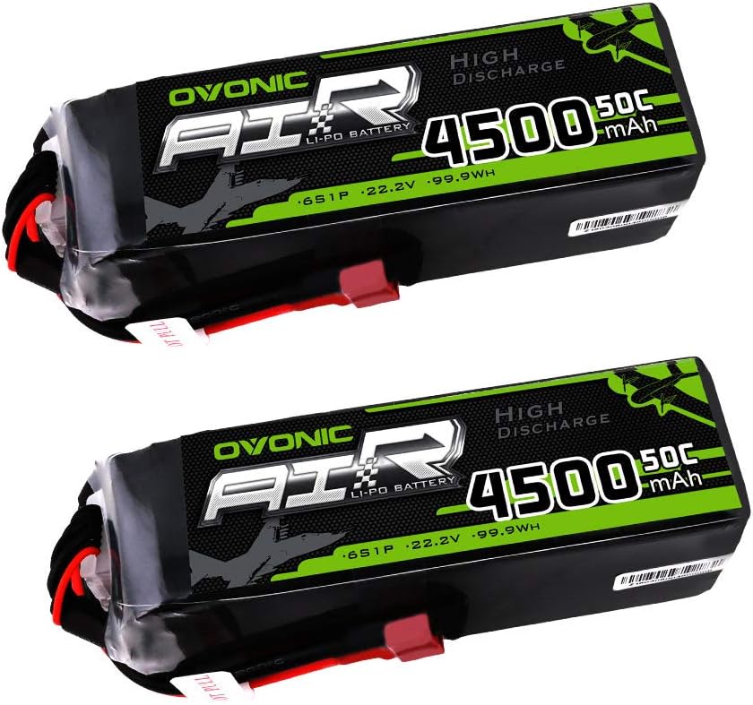 OVONIC Lipo RC Battery 2 Packs 22.2V 4500mAh 50C 6S Deans Plug RC Quadcopter Airplane Helicopter ...