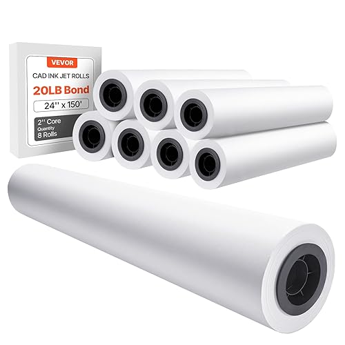 VEVOR Wide Format Paper, 24 in x 150 ft Plotter Roll, 8 Rolls CAD Bond ...