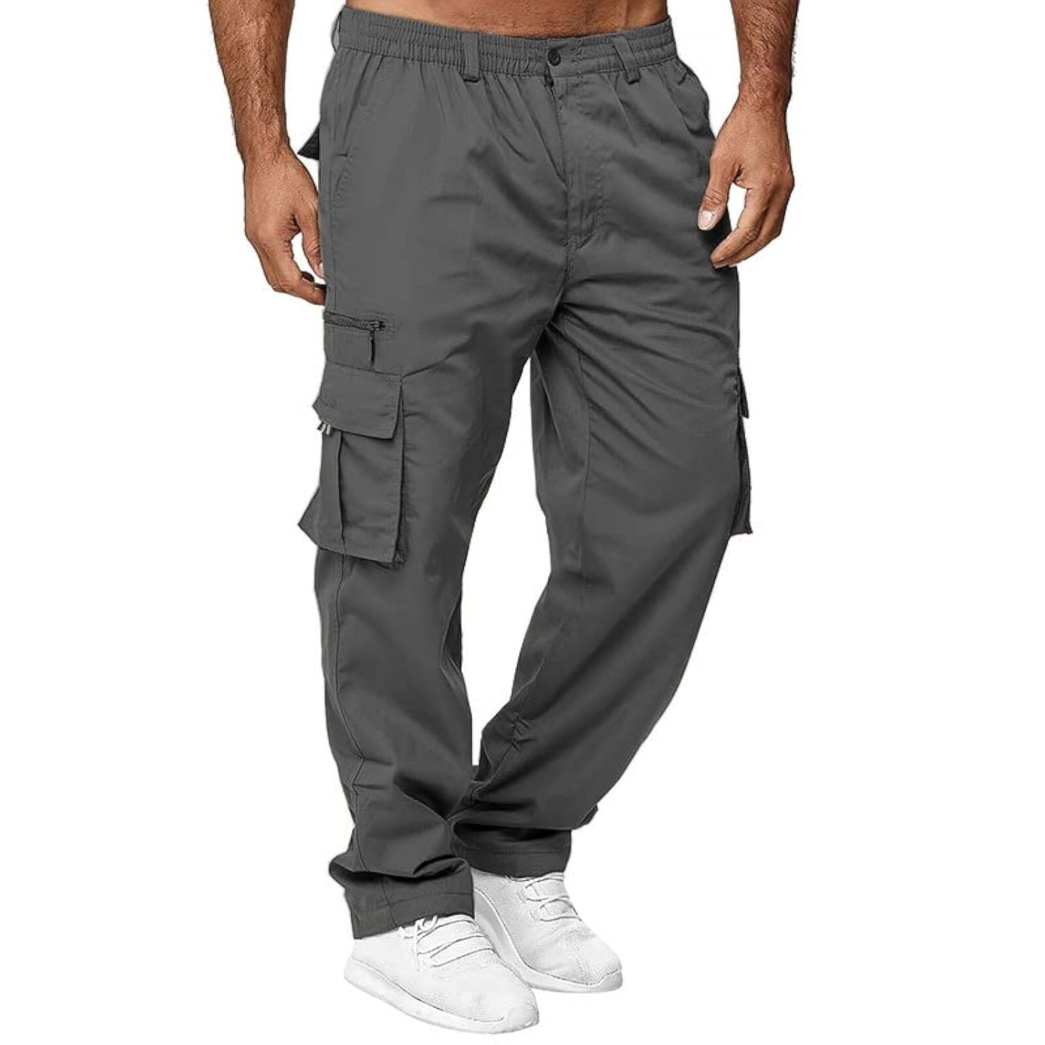 THWEI Mens Cargo Pants Casual Cotton Jogger Multi Pockets Outdoor Hiking Work Sweatpants Grey S ...