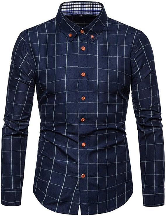 Herren Button Down Hemden Langarm Einfarbig Solid Kariert Hemd Business ...