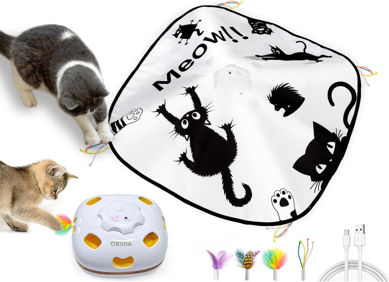 ORSDA Interactive Cat Toys for Indoor Cats, 4 in 1 Automatic Kitten ...