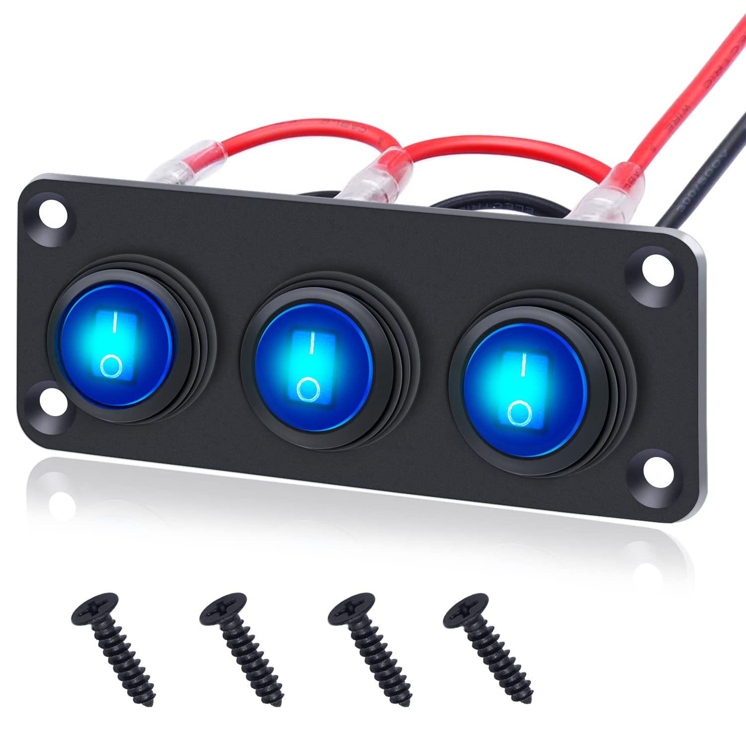 mankk 3 Gang Rocker Switch Panel with 12V 20A LED Light Waterproof ...